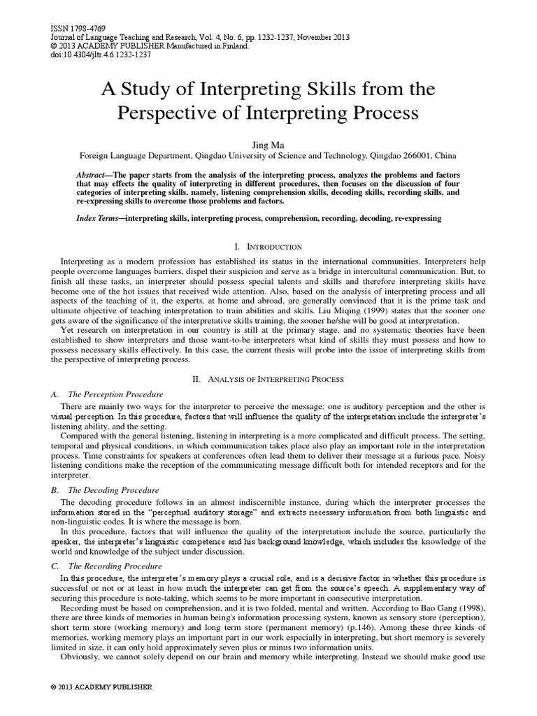 A Study of Interpreting Skills From The Perspective of Interpreting Process | PDF | Language ...
