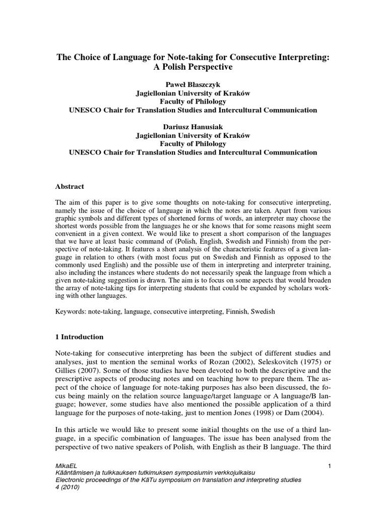 The Choice of Language For Note-Taking For Consecutive Interpreting | PDF