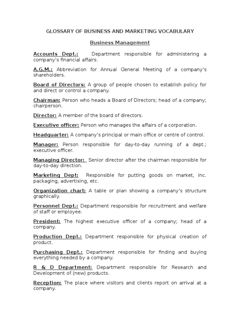 Business and Marketing Vocabulary Guide | PDF