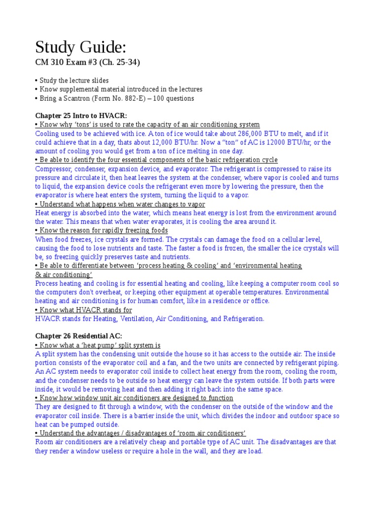 CM 310 Final Exam Study Guide | PDF | Air Conditioning | Hvac