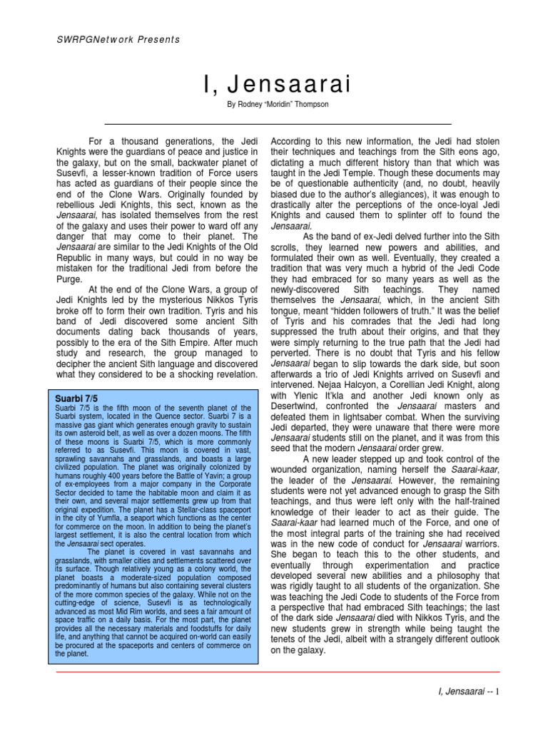 Origins of the Jensaarai Order | PDF | Jedi | Galactic Empire (Star Wars)