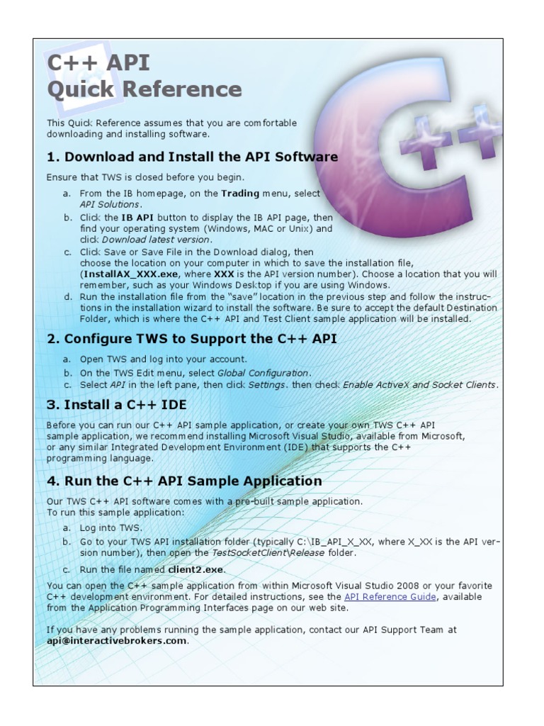 C++ Api Quick Reference: 1. Download and Install The API Software | PDF | Microsoft Windows ...