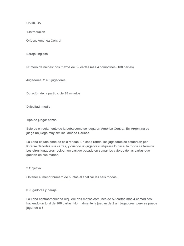 Carioca | PDF | Jugando a las cartas | Juegos de cartas