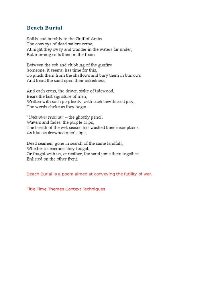 Beach Burial: Beach Burial Is A Poem Aimed at Conveying The Futility of ...