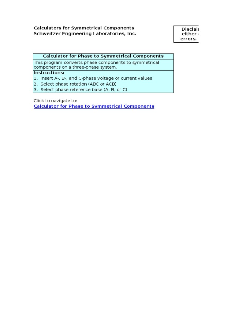 Symmetrical Components Calculators | PDF