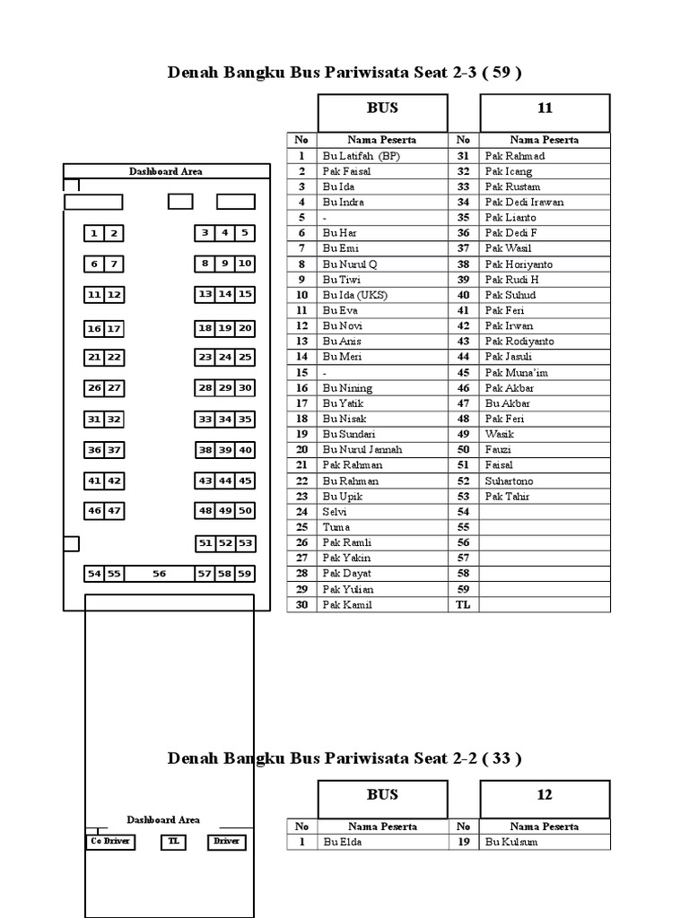Denah Bangku Bus Pariwisata Seat 2 | PDF