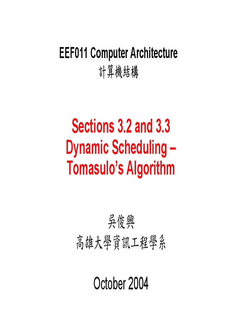 Sections 3.2 and 3.3 Dynamic Scheduling - Tomasulo's Algorithm | PDF | Central Processing Unit ...