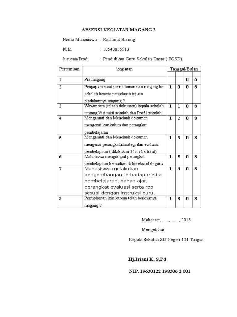 Absensi Kegiatan Magang 2 | PDF