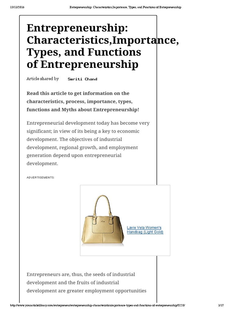 Entrepreneurship Characteristics, Importance, Types, and Functions of ...