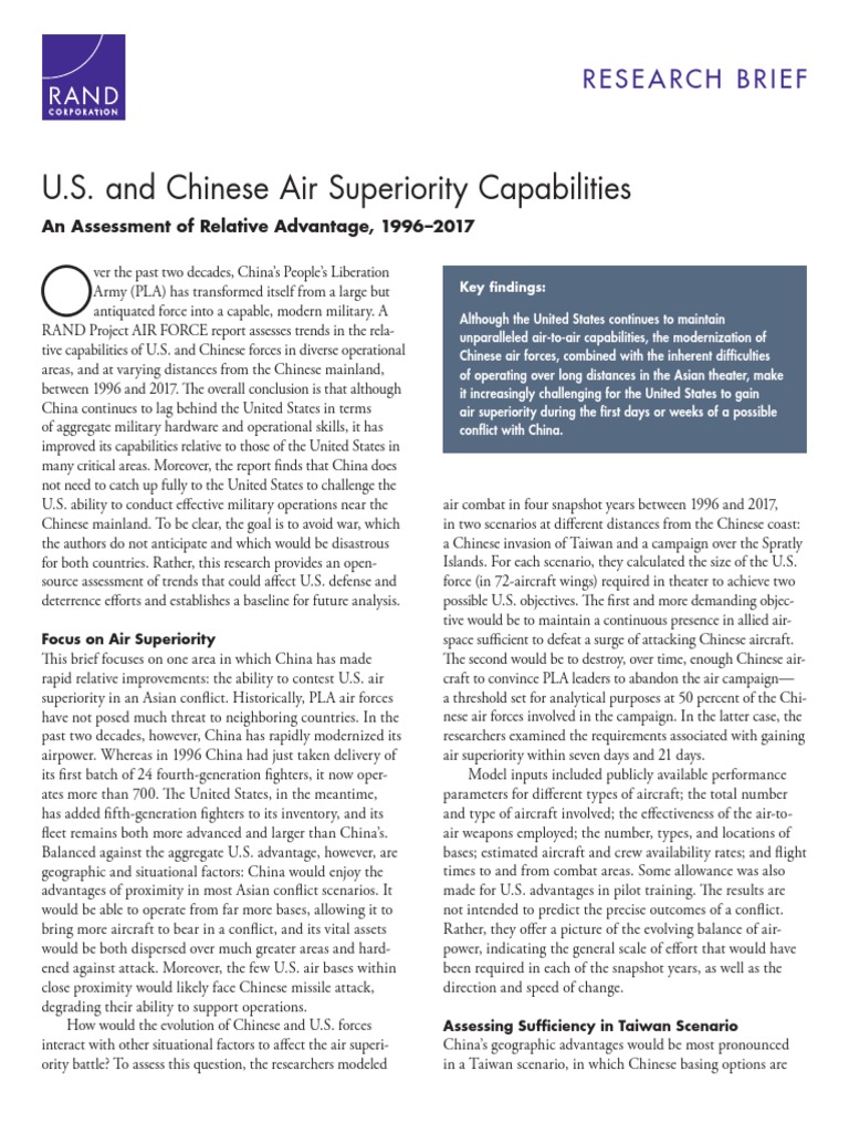 U.S. and Chinese Air Superiority Capabilities: Research Brief | PDF