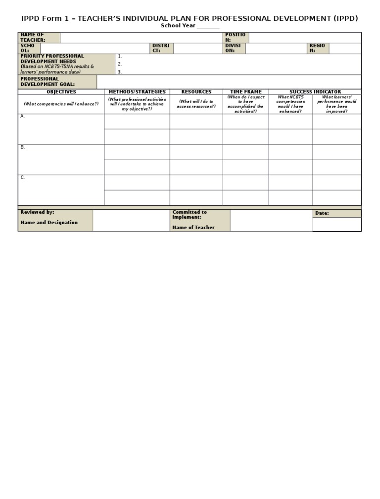 Ippd Form 1 - Teacher'S Individual Plan For Professional Development ...