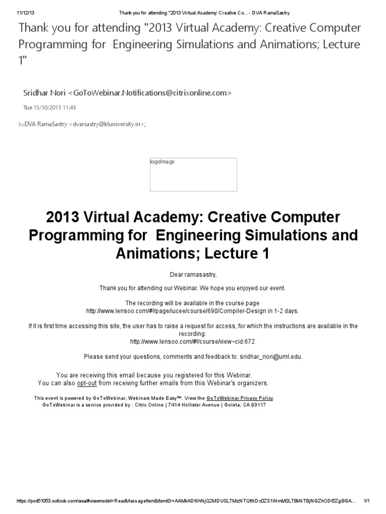 2013 Virtual Academy: Creative Computer Programming For Engineering ...