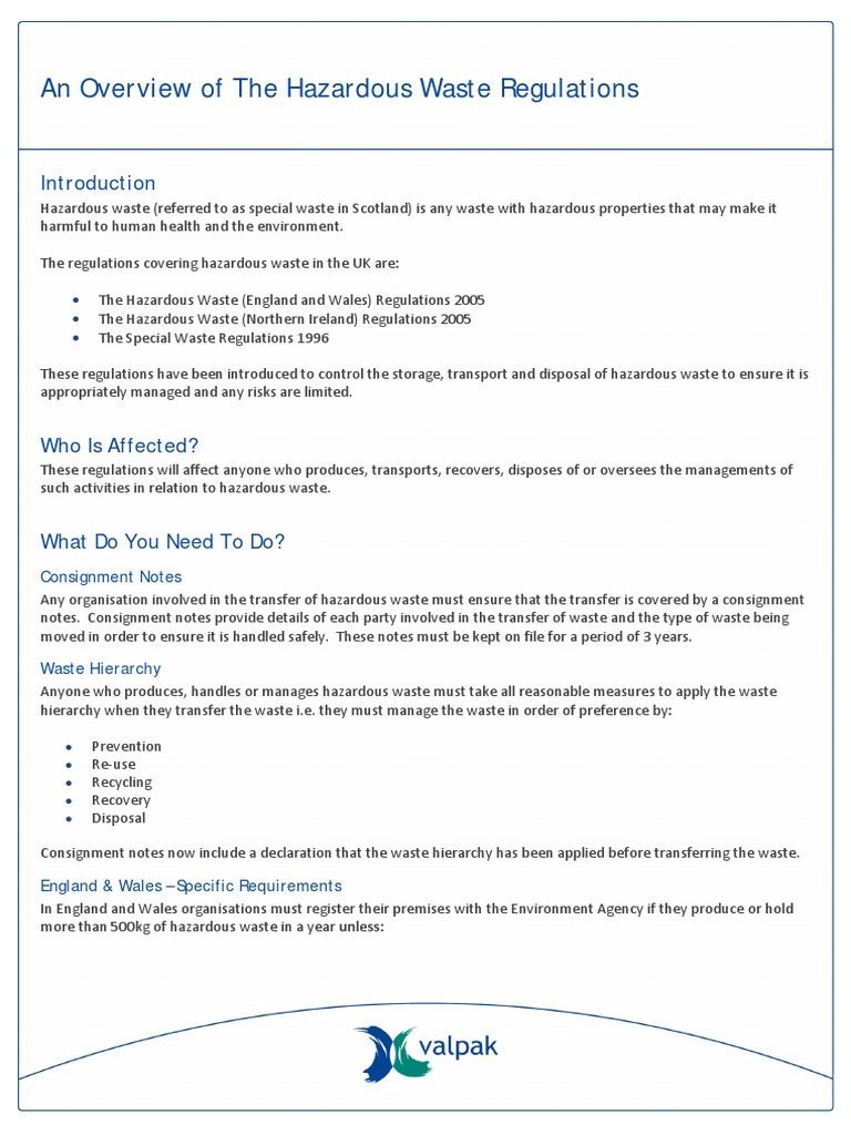 An Overview of The Hazardous Waste Regulations | PDF | Hazardous Waste ...