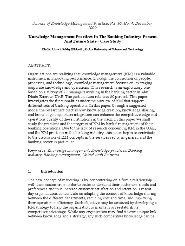 Knowledge Management Practices in The Banking Industry: Present and ...