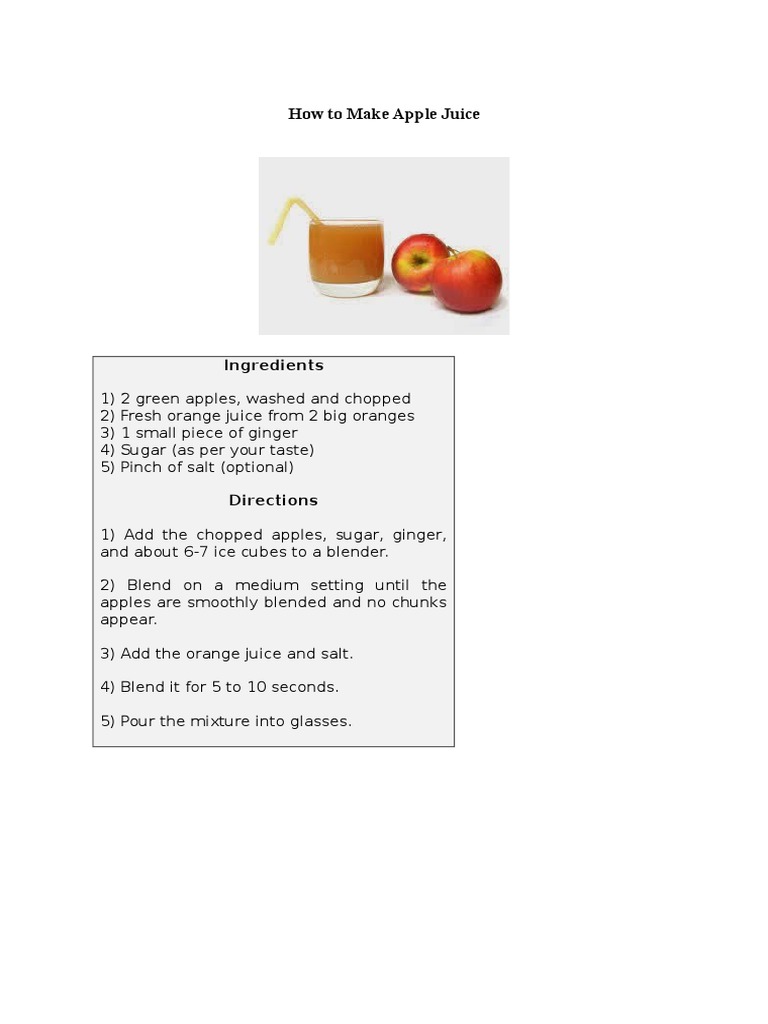 How To Make Apple Juice: Ingredients | PDF