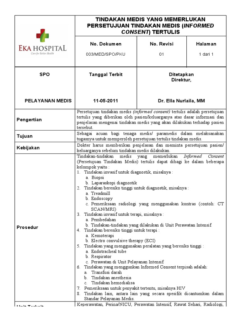 003 Tindakan Medis Yg Memerlukan Informed Consent Tertulis | PDF