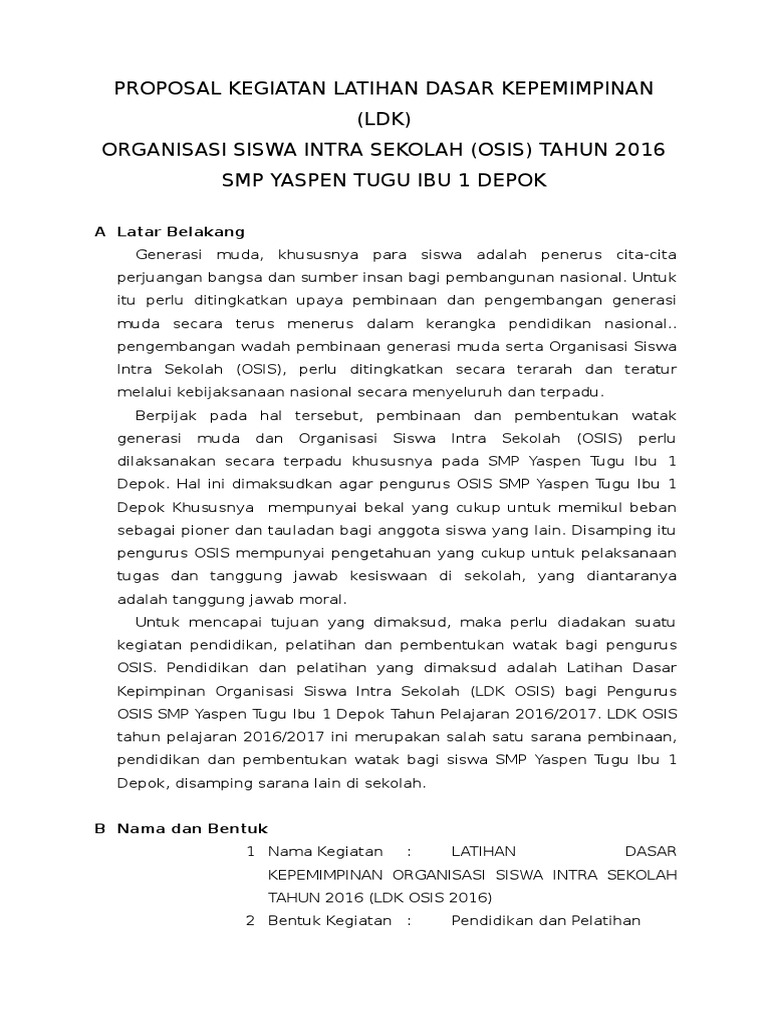 Proposal LDK OSIS SMP Yaspen 2016 | PDF