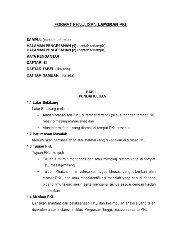 Format PKL Uniba | PDF