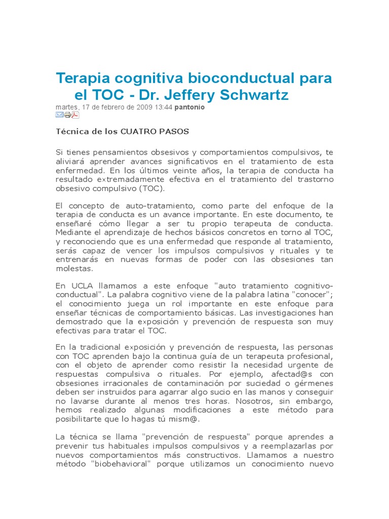 Terapia Cognitiva Bioconductual para El TOC | PDF | Desorden obsesivo ...