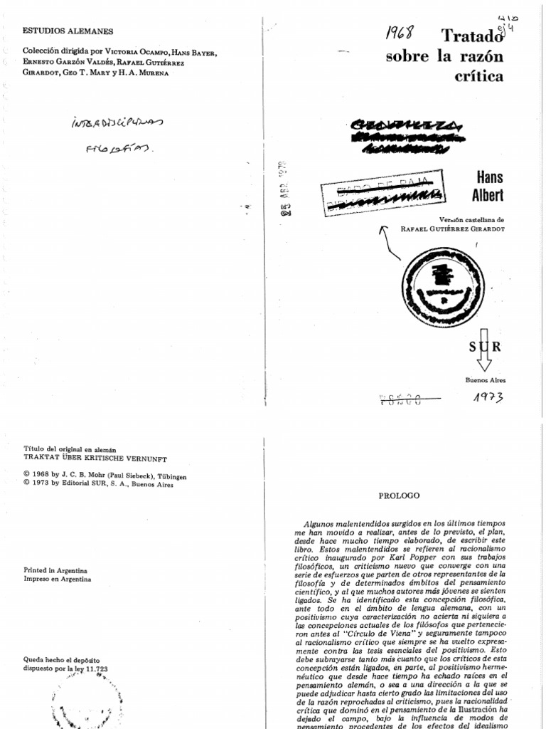 Albert Hans Tratado Sobre La Razon Critica | PDF