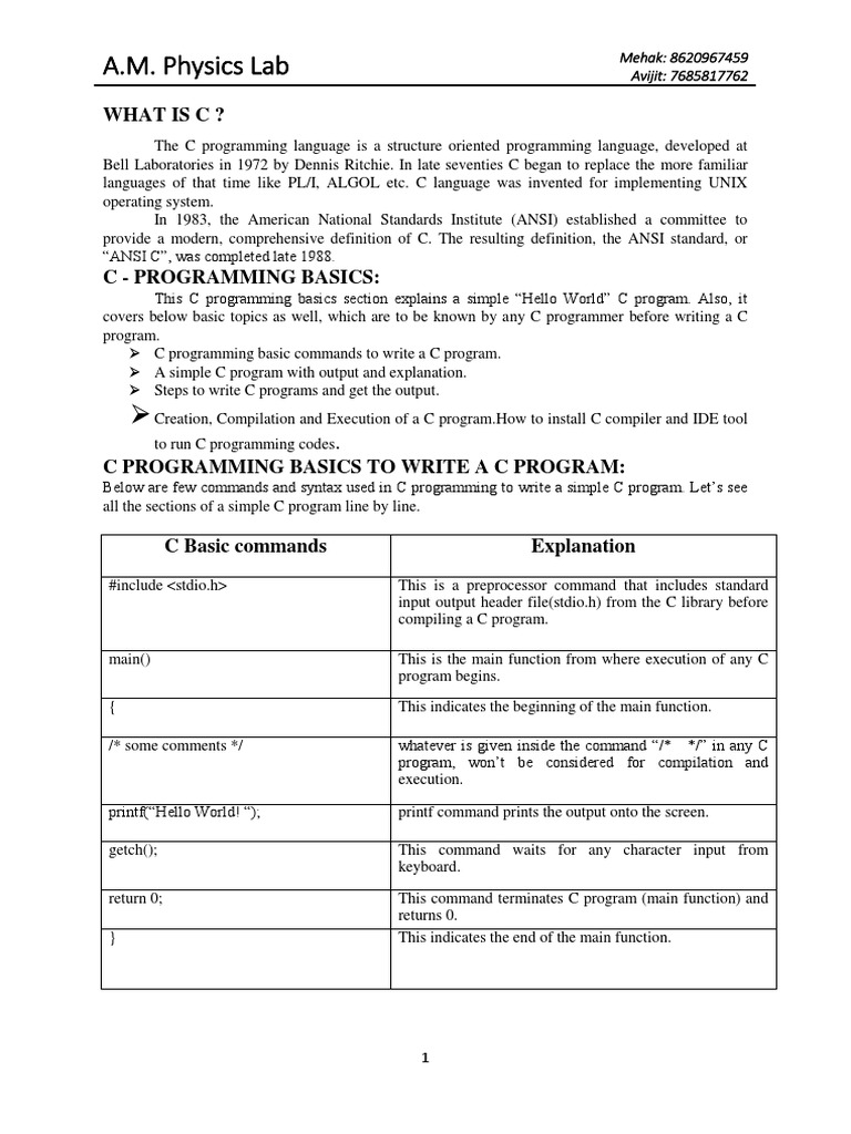 C Programming Study Material | PDF | C (Programming Language) | Control ...