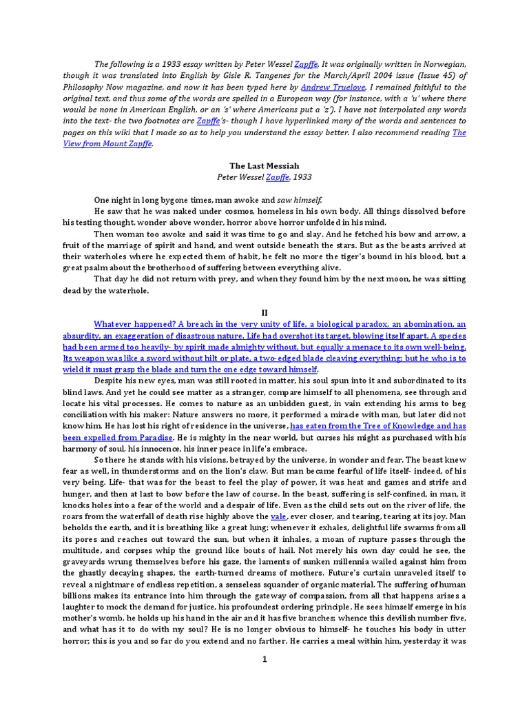 The Last Messiah - Peter Wessel Zapffe | Download Free PDF | Gnosticism ...