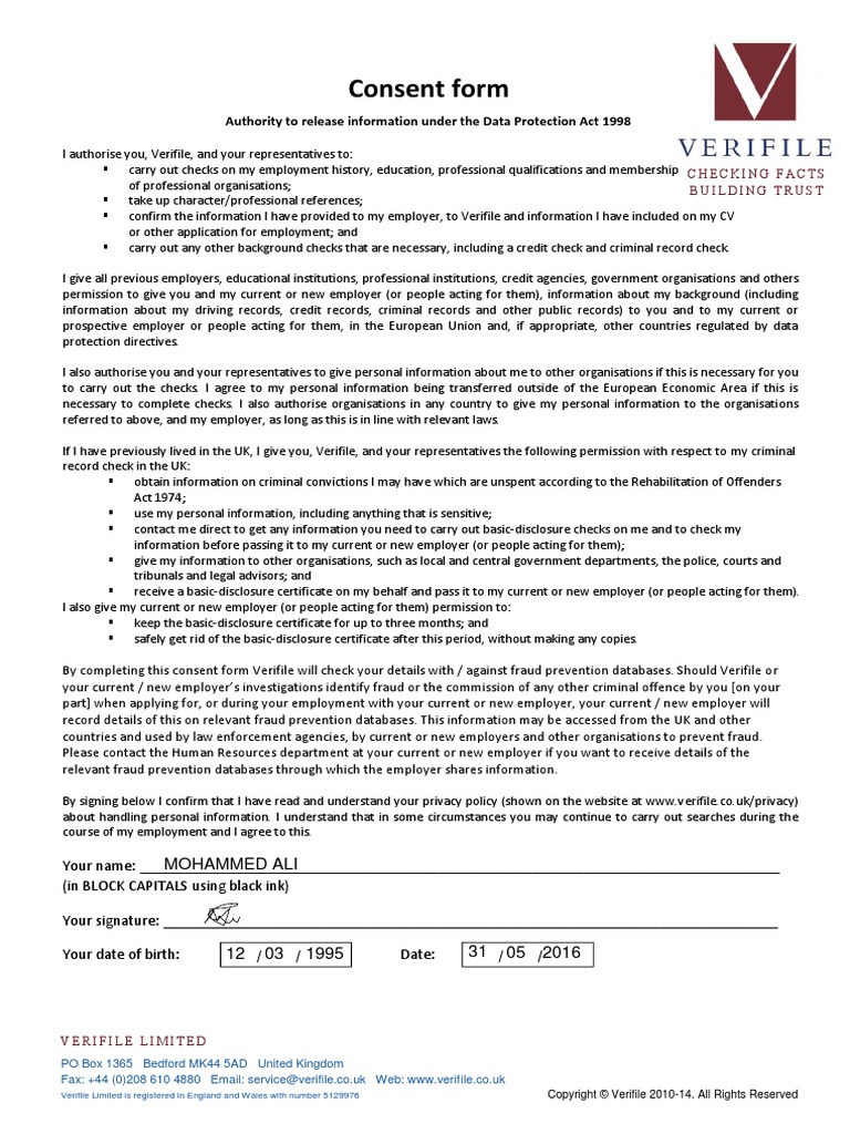 Metro Bank Consent Form Updated | PDF | Criminal Record | Common Law