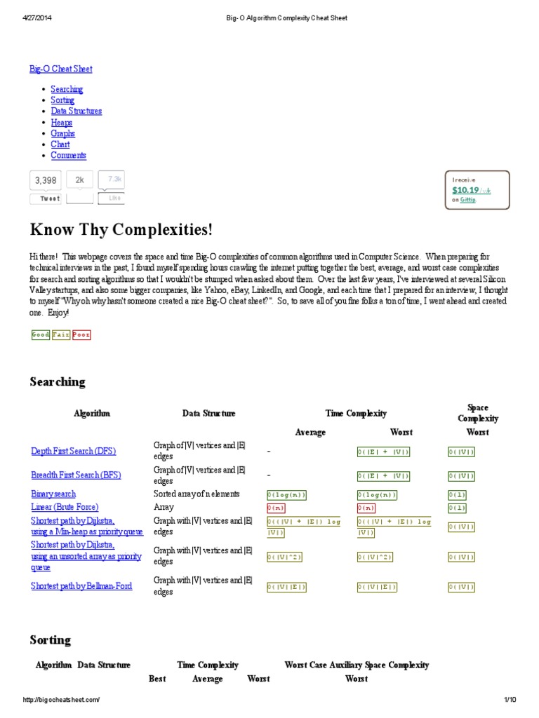 Big-O Algorithm Complexity Cheat Sheet PDF | PDF
