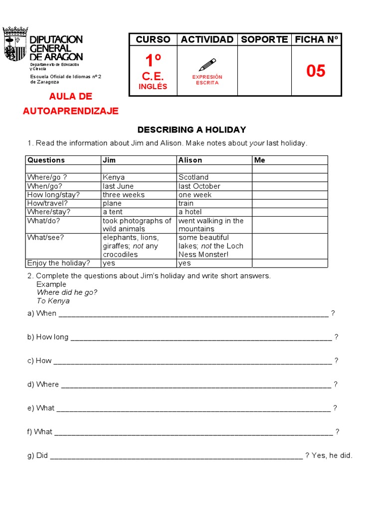 Describing A Holiday PDF | PDF