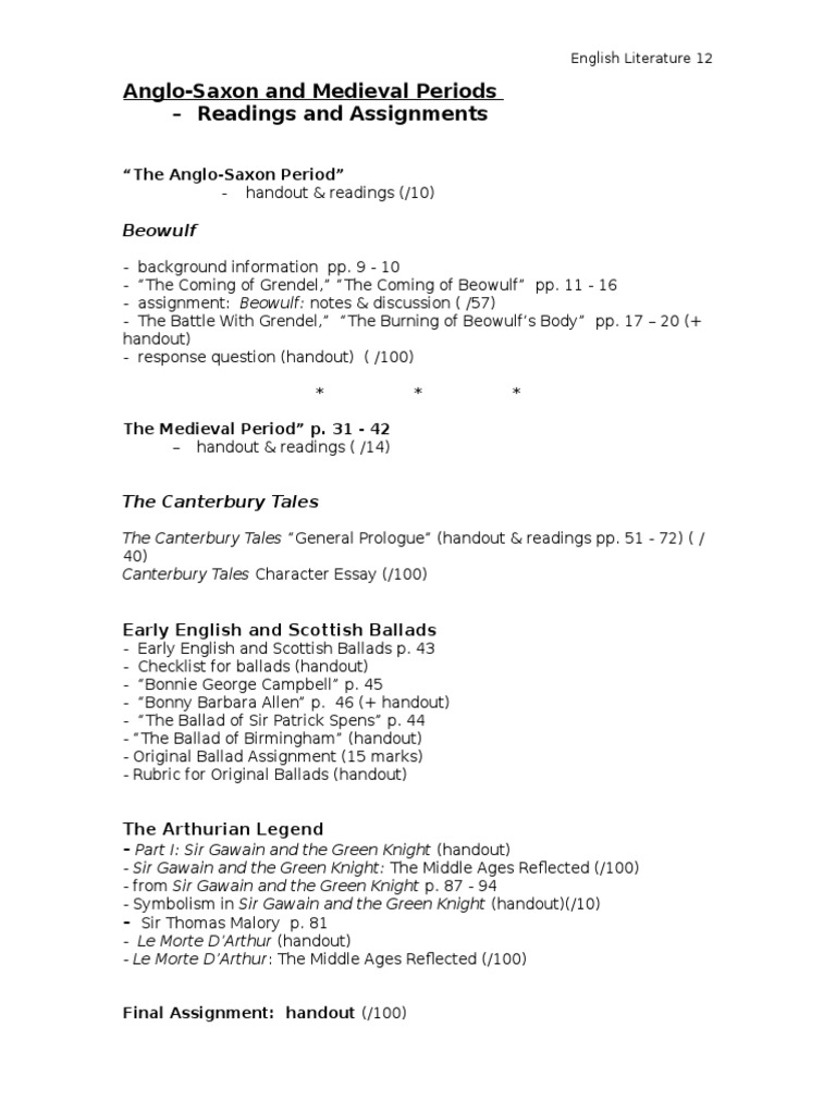 Anglo-Saxon & Medieval Literature Guide | PDF