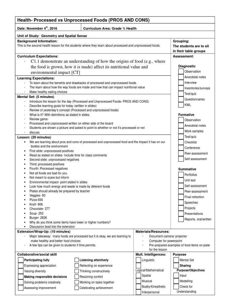 Lesson Plan - Processed Foods | PDF | Foods | Learning