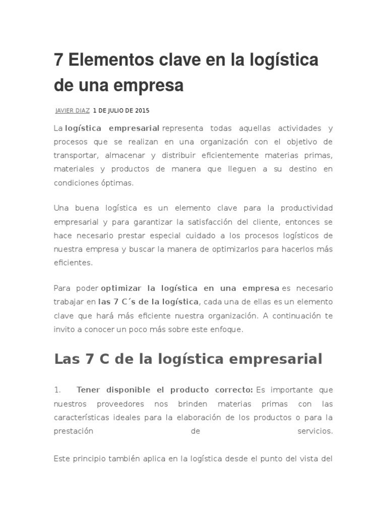 7 Elementos Clave en La Logística de Una Empresa | PDF | Logística ...