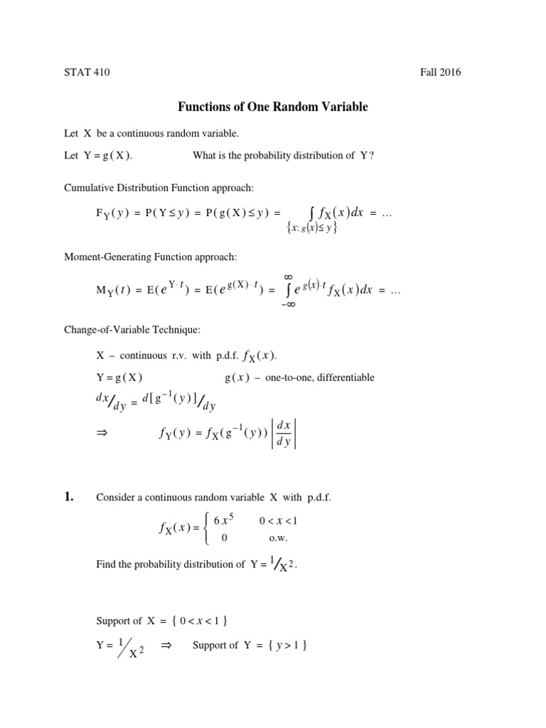 Functions of Random Variable Answers PDF | PDF