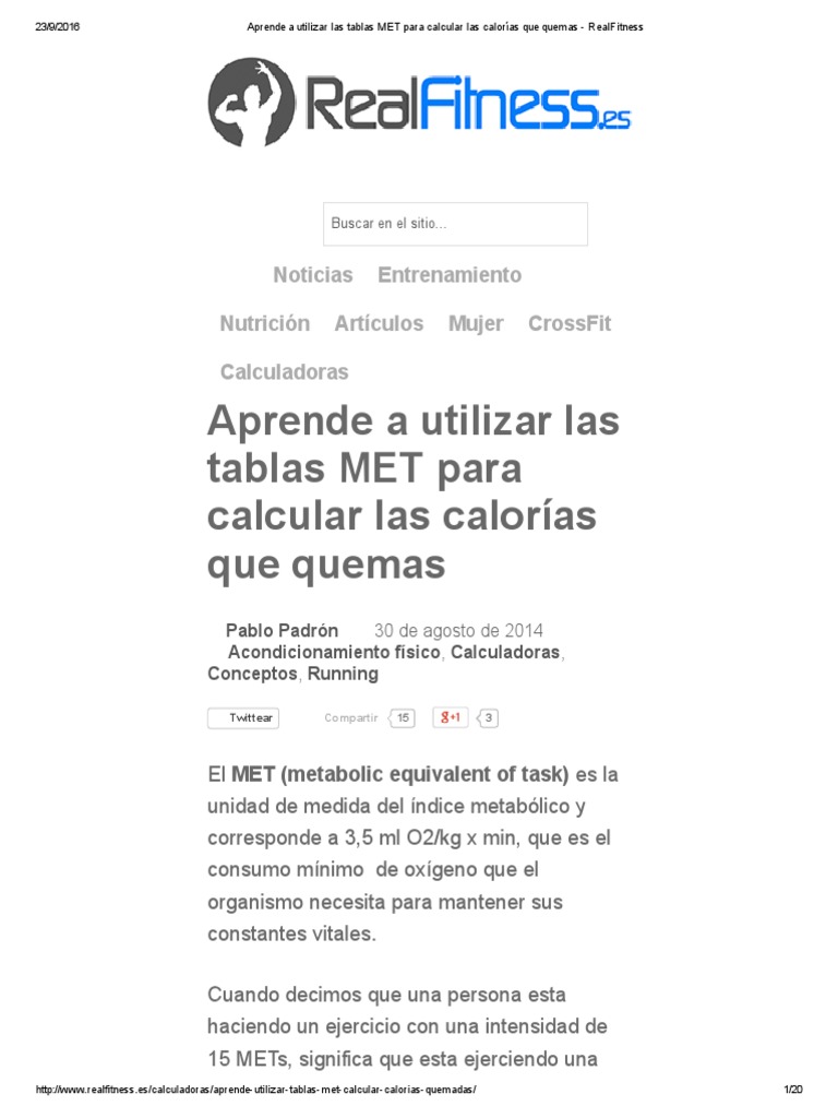 Aprende A Utilizar Las Tablas MET para Calcular Las Calorías Que Quemas ...