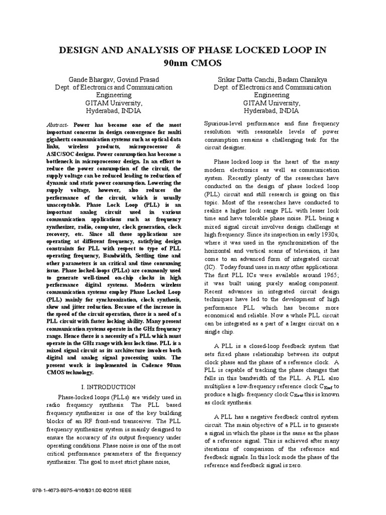 Design and Analysis of Phase Locked Loop in 90mm Cmos | PDF | Detector ...