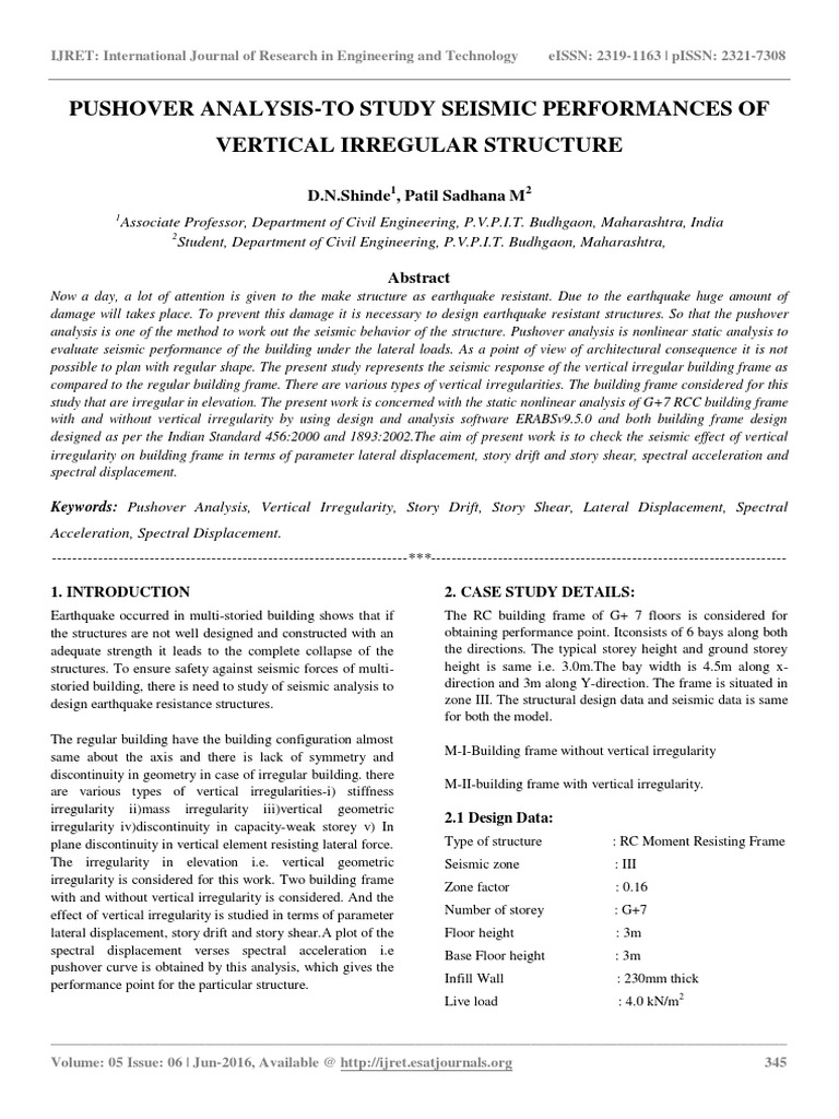 Pushover Analysis-To Study Seismic Performances of Vertical Irregular ...