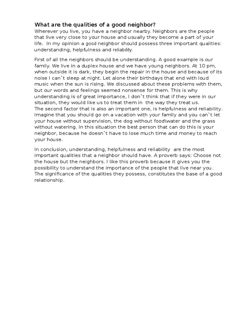 What Are The Qualities of A Good Neighbor? | PDF