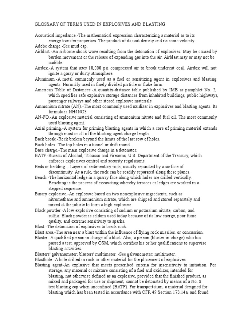 Glossary of Terms Used in Explosives and Blasting | Download Free PDF | Explosive Material ...