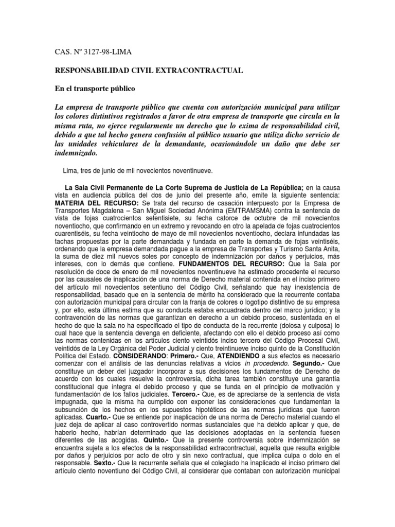 CAS. #3127-98-LIMA (En El Transporte Público) | PDF | Ley procesal | Virtud