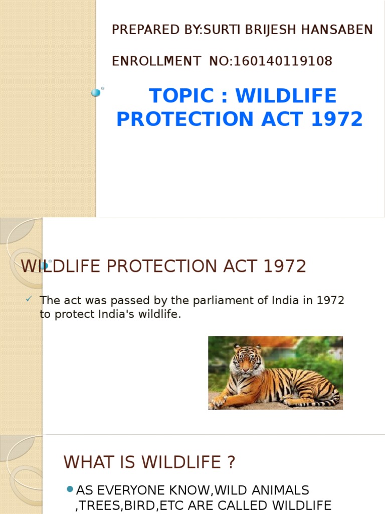 Wildlife Protection Act 1972 | PDF | Wildlife | Natural Resource Management