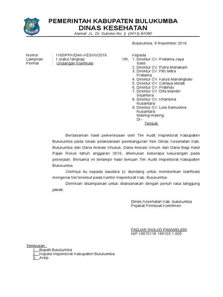 Surat Klarifikasi Inspektorat | PDF