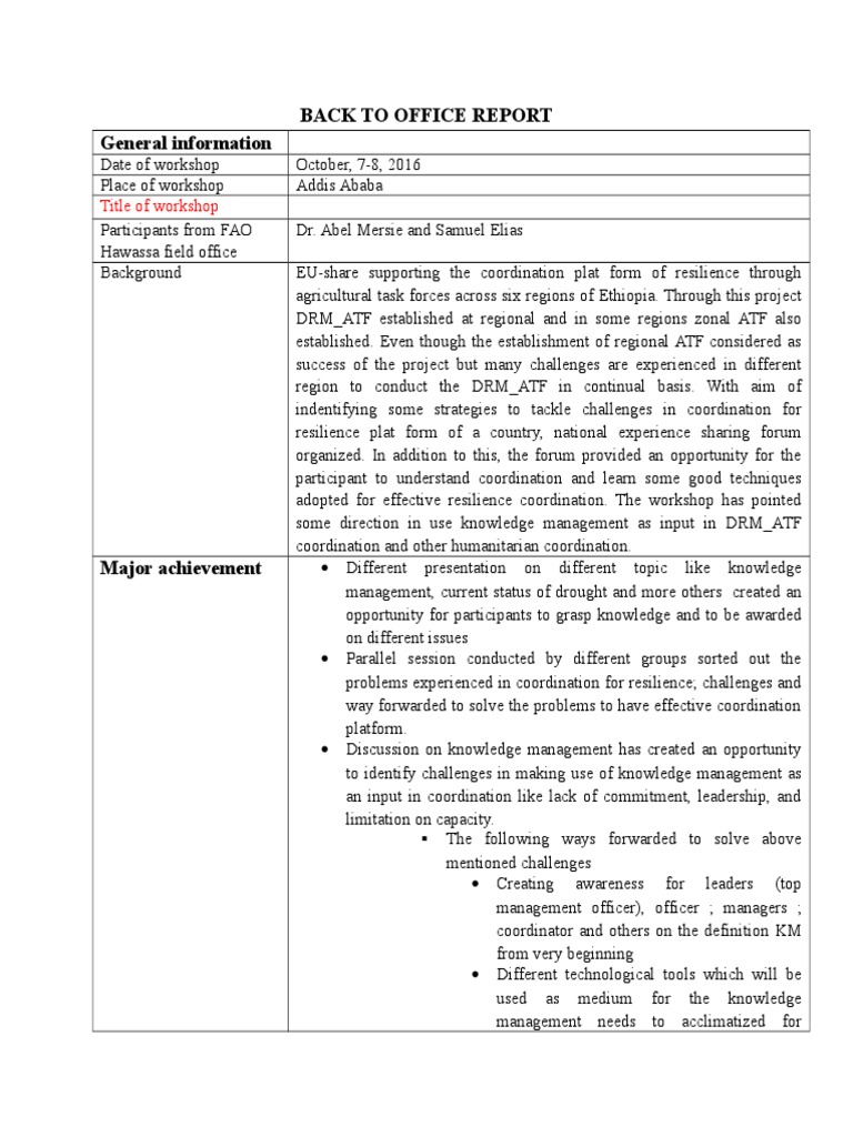 Back to office report.doc | Psychological Resilience | Knowledge Management