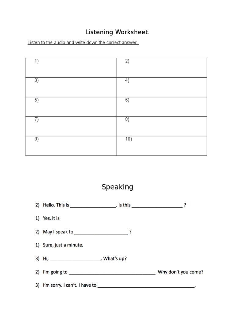 Listening Worksheet | PDF