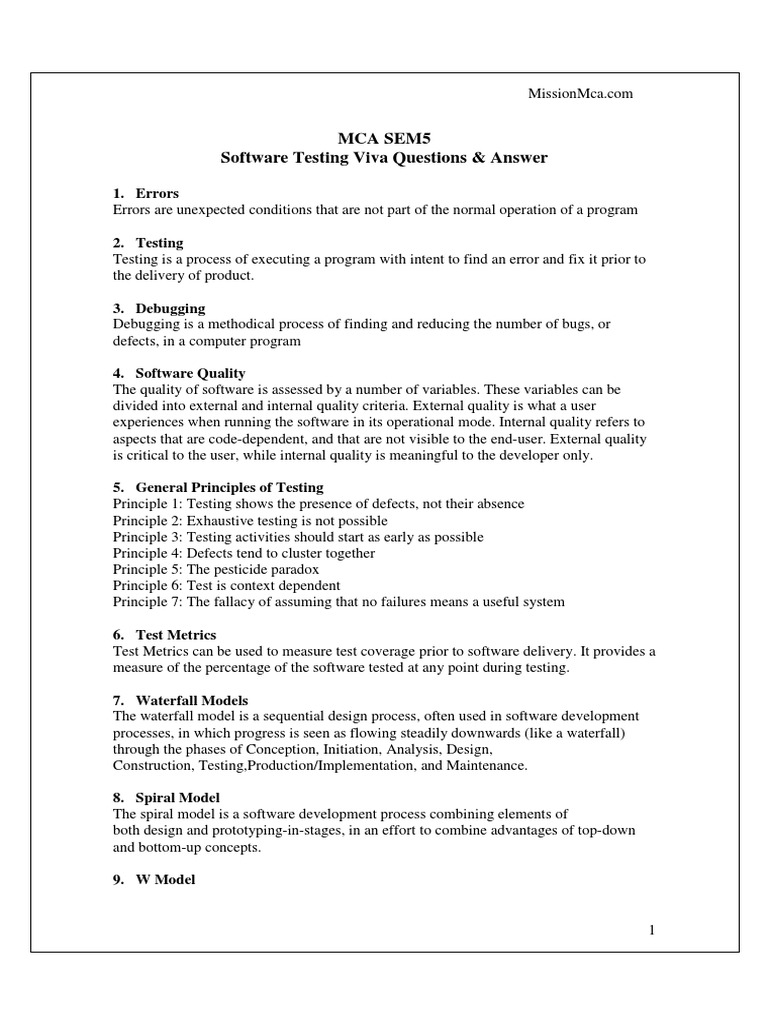 Software Testing Viva Questions and Answer Mca Sem5 | PDF | Software ...