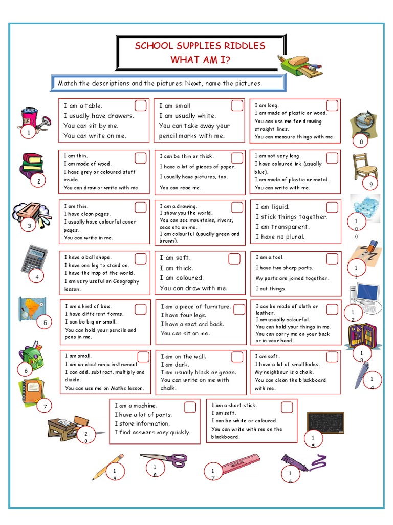 School Supplies Riddles for Kids | PDF