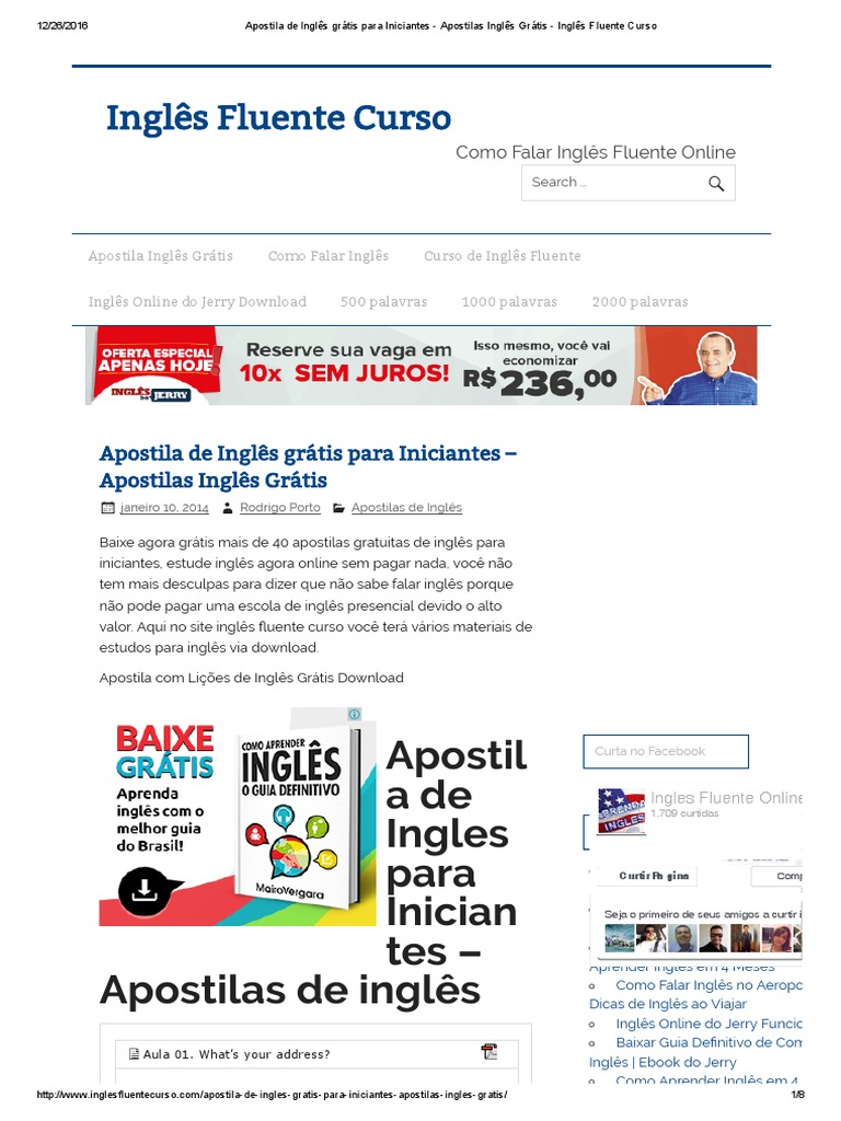 Apostila de Inglês Grátis para Iniciantes - Apostilas Inglês Grátis ...