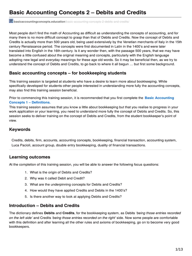 Basicaccountingconcepts - Education-Basic Accounting Concepts 2 Debits ...