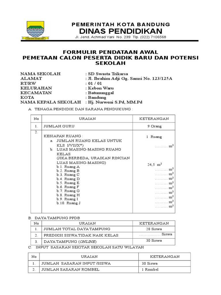 Format Pendataan Awal PPDB | PDF