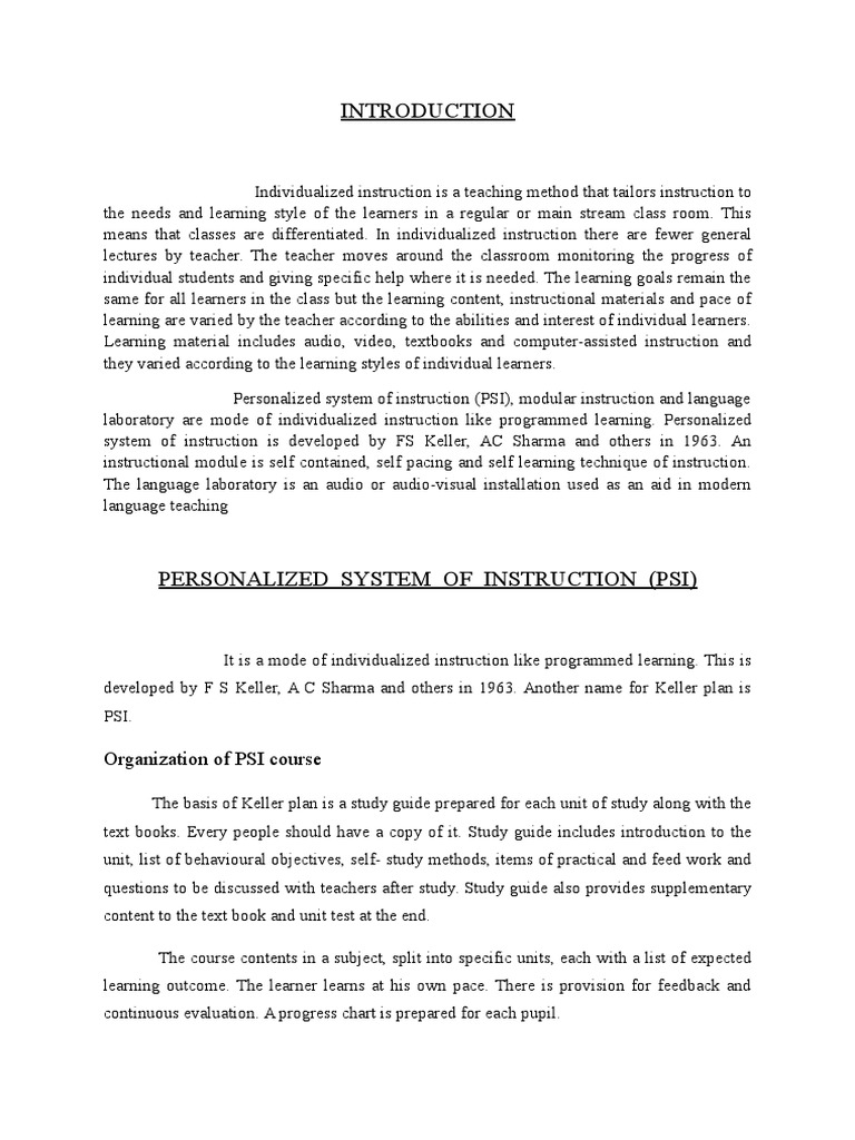 Personalized System Of Instruction Pdf Learning Styles Textbook