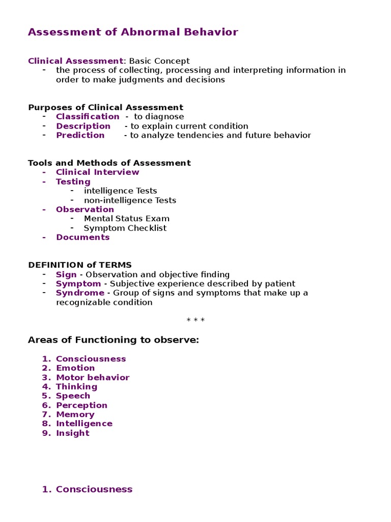 Assessment of Abnormal Behavior | PDF | Consciousness | Emotions